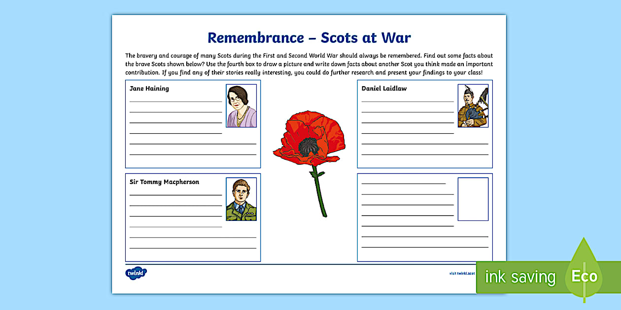 Remembrance Scots at War Worksheet - Twinkl