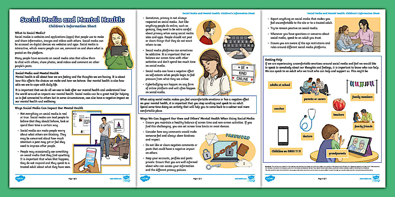 Social Media and Mental Health: Children's Information Sheet