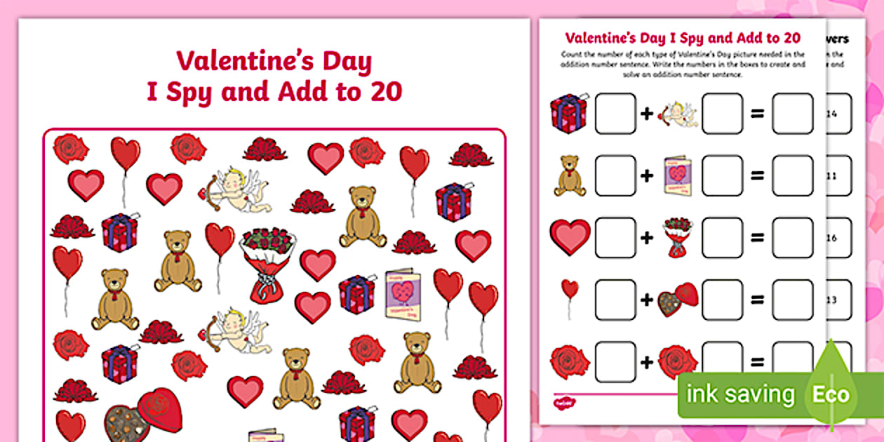👉 Valentine's Day I Spy and Add to 20 (Teacher-Made)