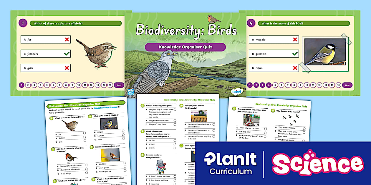 Biodiversity: Birds: Y3 Knowledge Organiser Quiz Pack