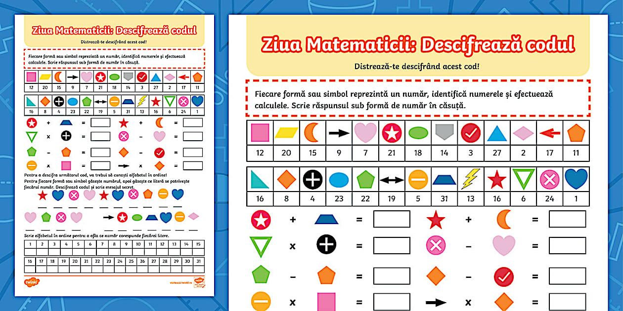 Ziua Matematicii: Descifrează codul secret – Fișă de lucru