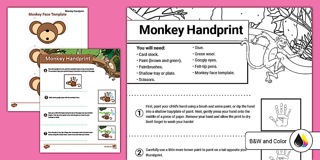 Monkey Handprint Worksheet (teacher made) - Twinkl