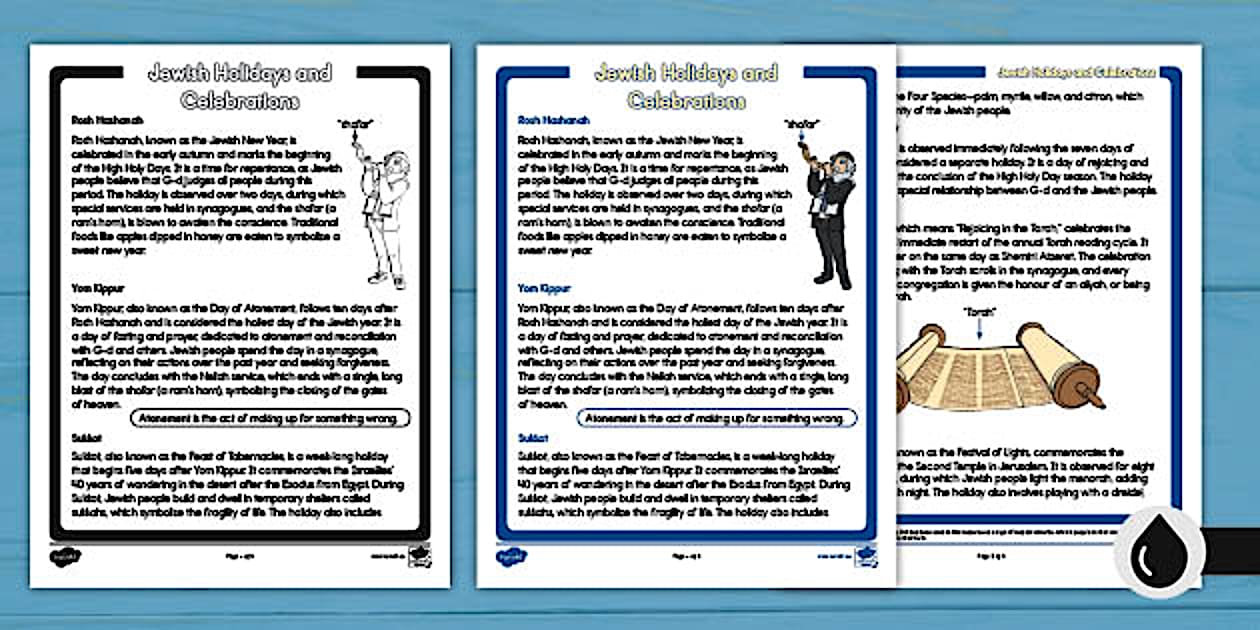 Jewish Holidays Reading Comprehension Primary Grades