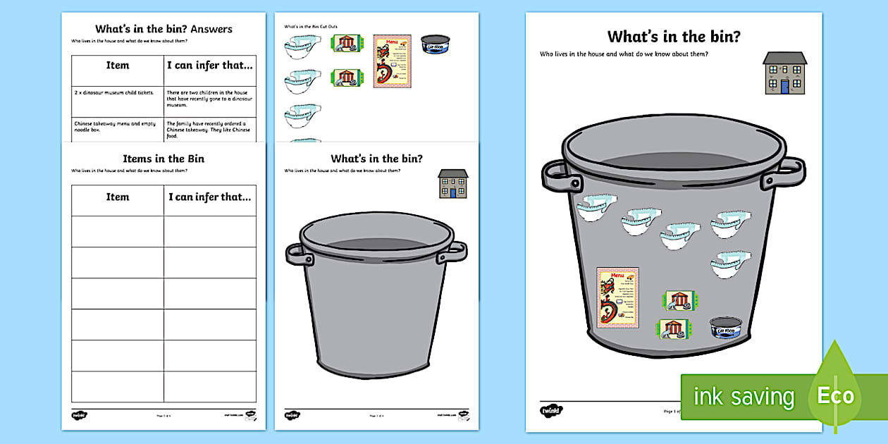 Editable What’s in the Bin? Inference Worksheet - Twinkl