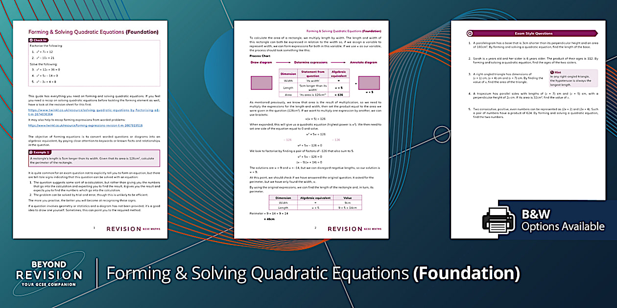 👉 Forming and Solving Quadratic Equations (Foundation)