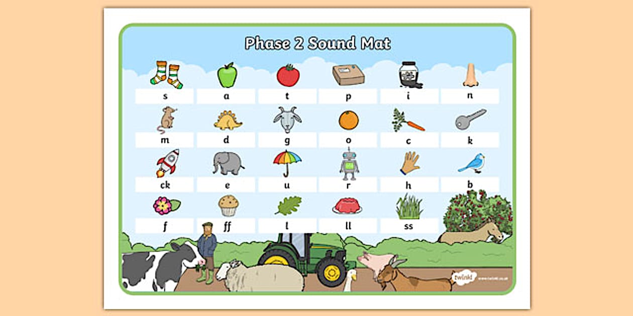Farm Themed Phase 2 Sound Mat (teacher made) - Twinkl