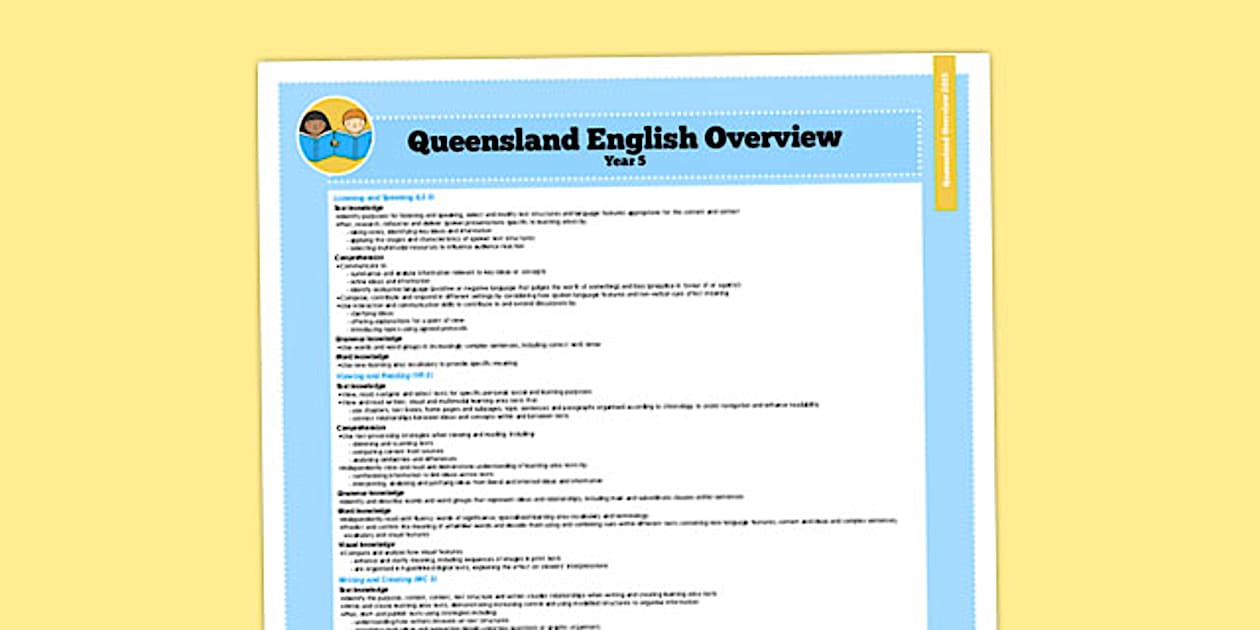 Queensland Curriculum Year 5 English Literacy Syllabus Overview - australia