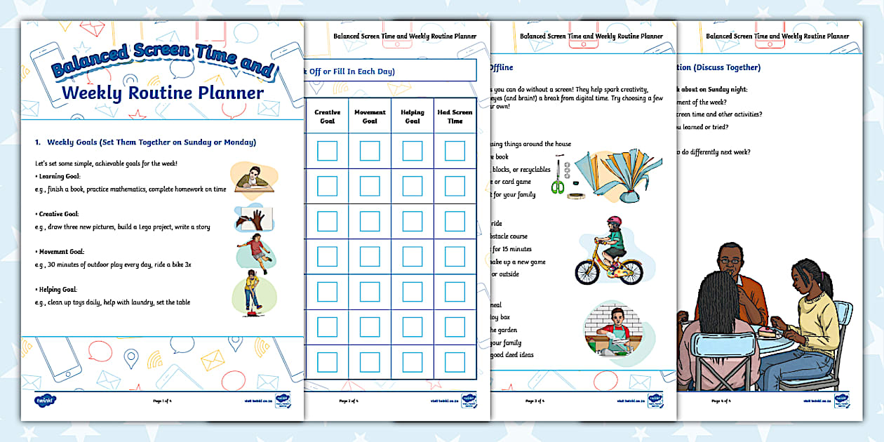 Balanced Screen Time & Weekly Routine Planner - For Parents