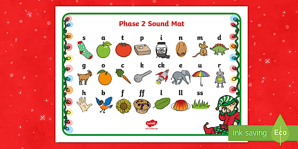 Cursive Christmas Themed Phase 2 Sound Mat - Twinkl