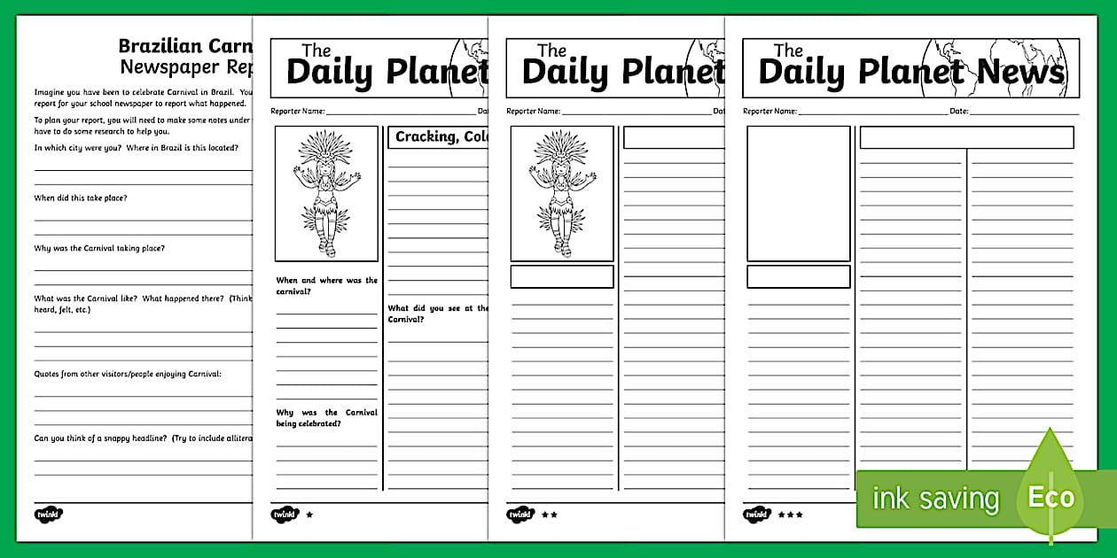 Editable Brazilian Carnival Newspaper Report Writing Worksheet