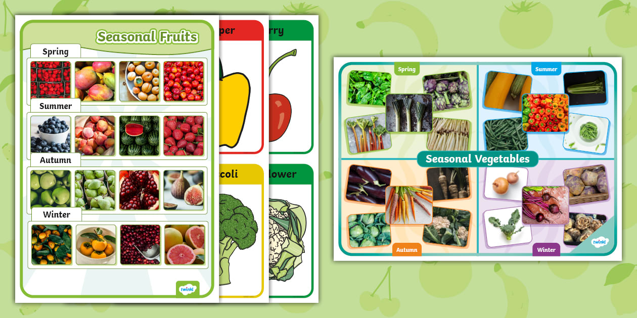 Seasonal Fruits and Vegetables Display Pack - Twinkl