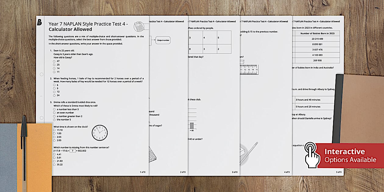 Year 7 NAPLAN Practice Test 4 - Calculator Allowed - Twinkl