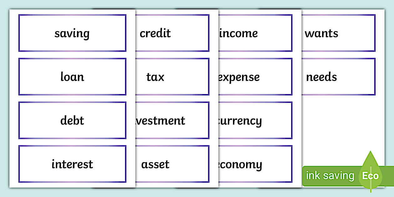 Financial Literacy Word Cards (Hecho por educadores)