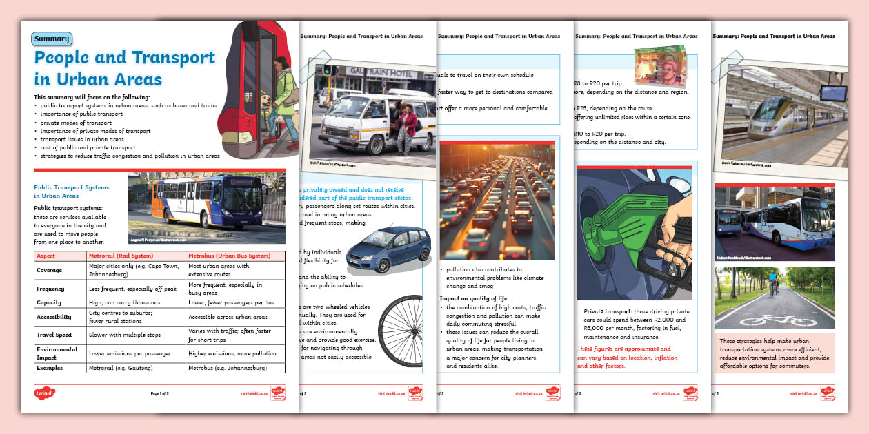 People and Transport in Urban Areas Summary - Twinkl