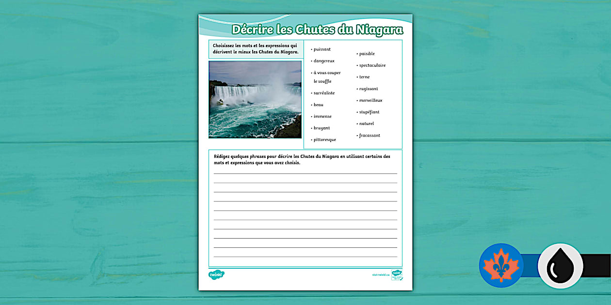 Describe Niagara Falls Worksheet French (Teacher-Made)