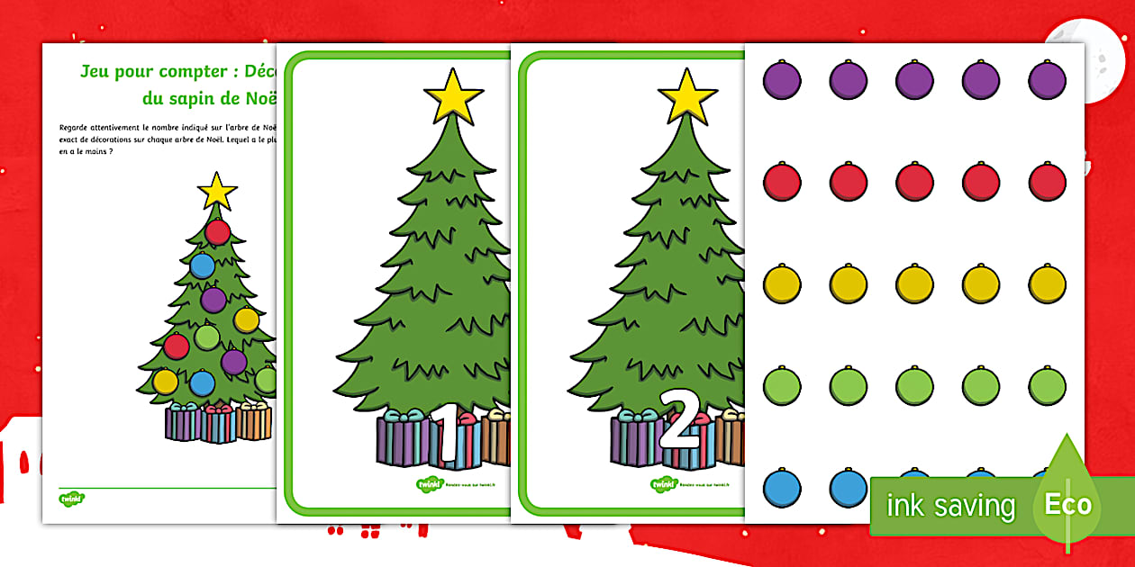 Jeu pour compter : Les décorations du sapin de Noël