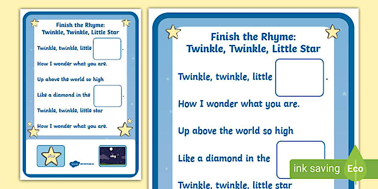 Finish the Rhyme: Twinkle, Twinkle, Little Star Worksheet