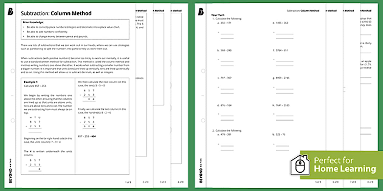 👉 Subtraction: Column Method - Home Learning | KS3 Maths