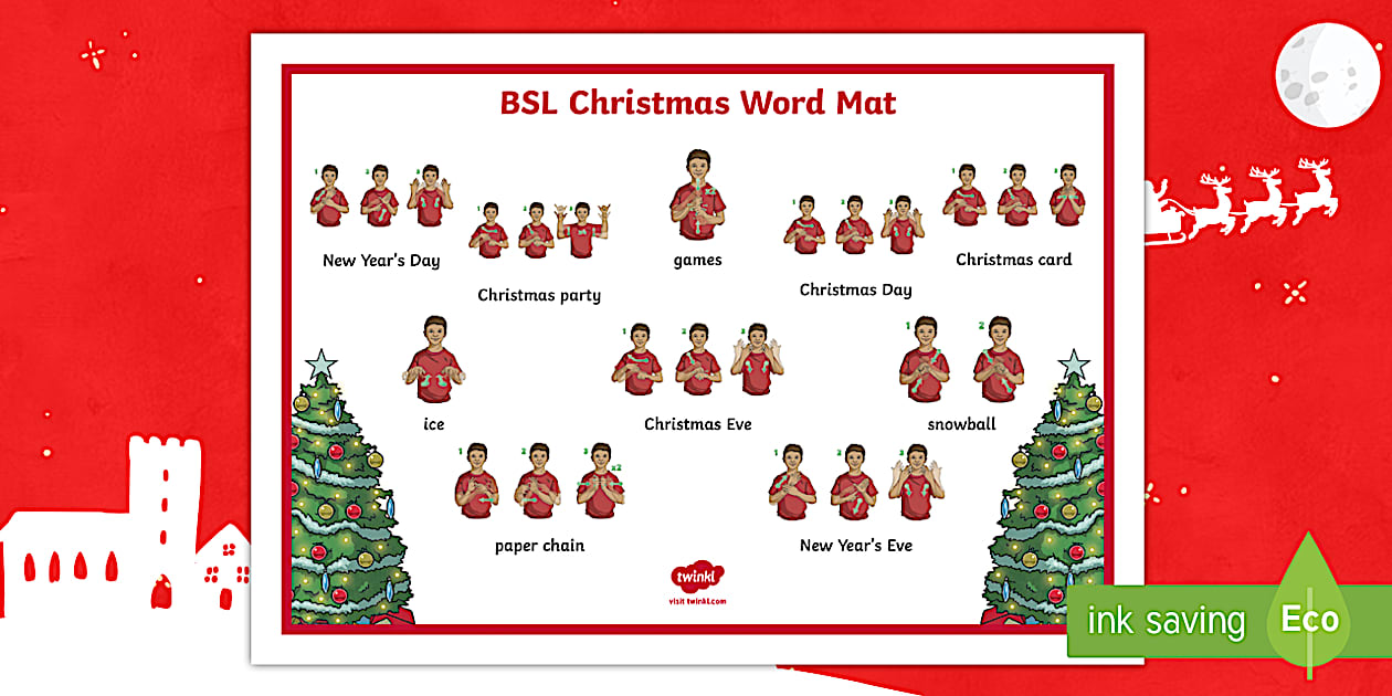 BSL Christmas Signs New Word Mat (Teacher-Made) - Twinkl