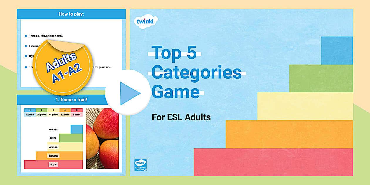 ESL Top 5 Categories Game [Adults, A1-A2] - Twinkl