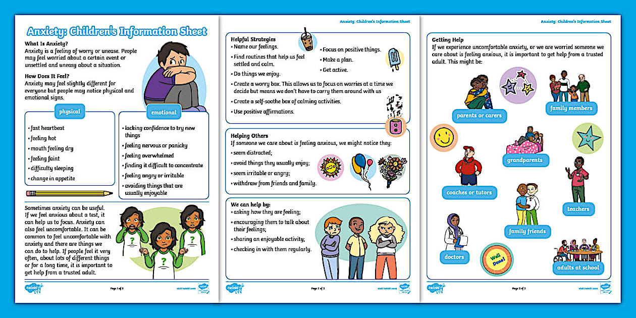 Anxiety: Children's Information Sheet KS1 (Teacher-Made)