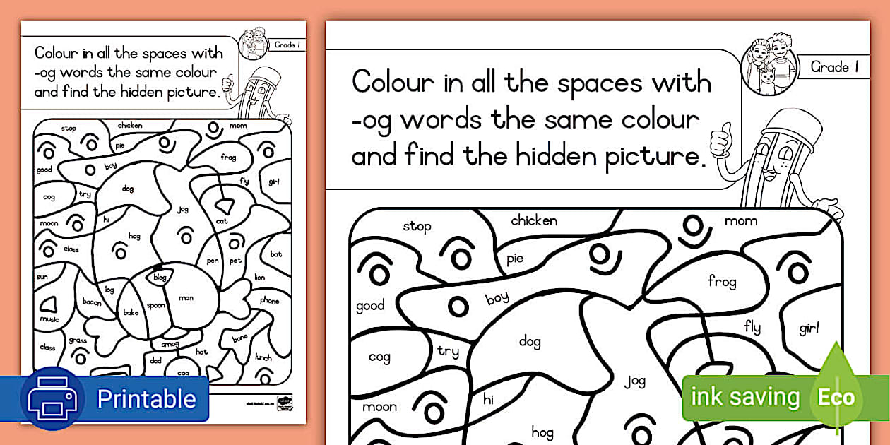 Grade 1-og Hidden Picture Colouring Page (teacher made)