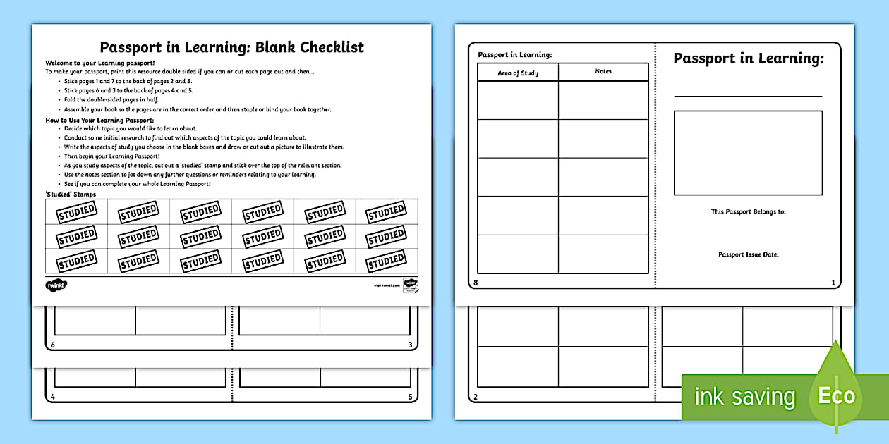 Editable Passport in Learning: Blank Checklist - Twinkl