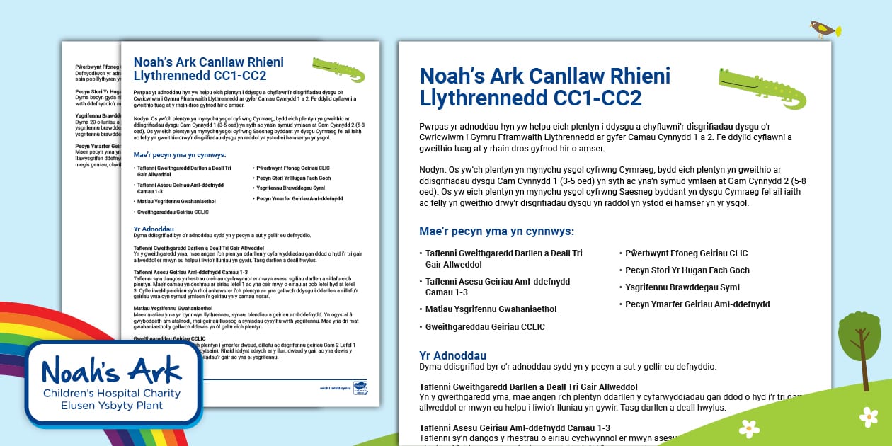 Canllaw Rhieni Llythrennedd CC1-CC2 Noah's Ark - Twinkl