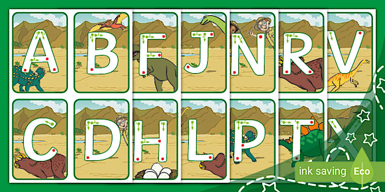 Dinosaurs-Themed A to Z Upper-Case Letter Formation Cards