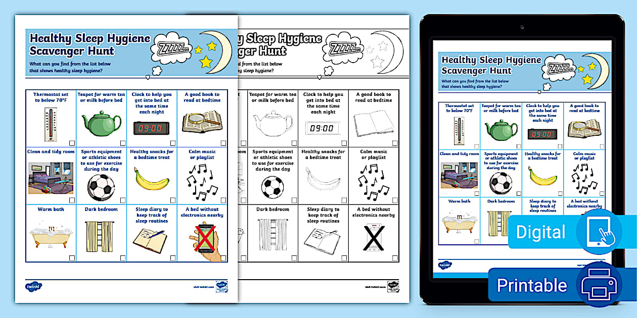 Healthy Sleep Hygiene Scavenger Hunt for 3rd-5th Grade