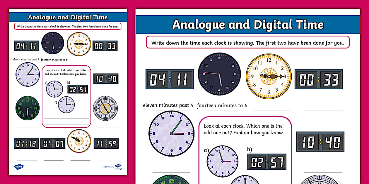 👉 Analogue and Digital Time Activity Sheet - Twinkl - KS2