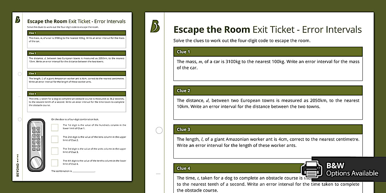 👉 Escape the Room Error Intervals Exit Ticket - Twinkl