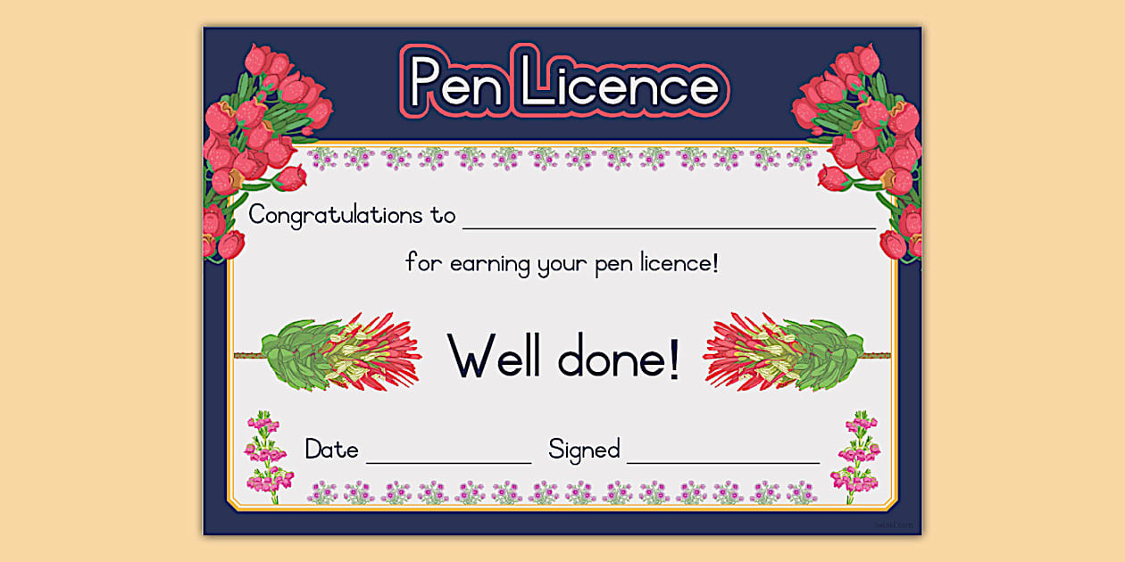 Fynbos-Themed Pen Licence Certificate (l'enseignant a fait)
