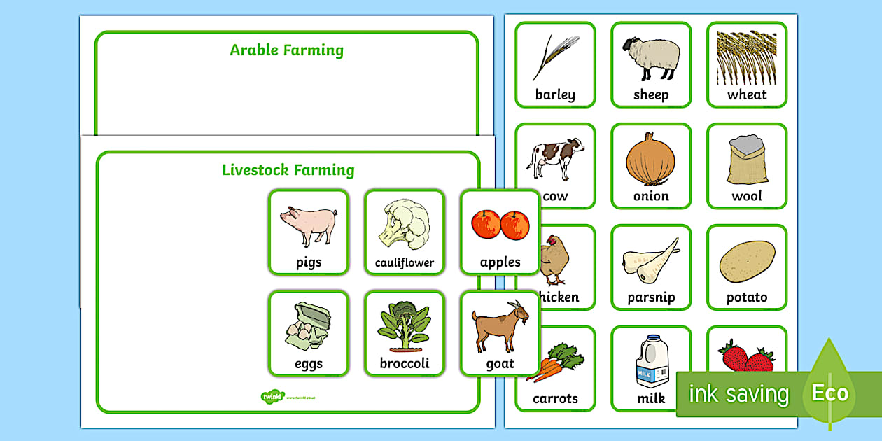 Black and White Arable and Livestock Farming Sorting Cards