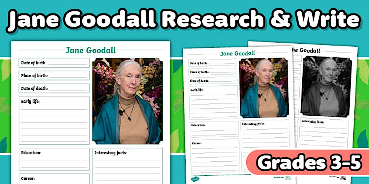 All About Jane Goodall Research and Write Worksheet