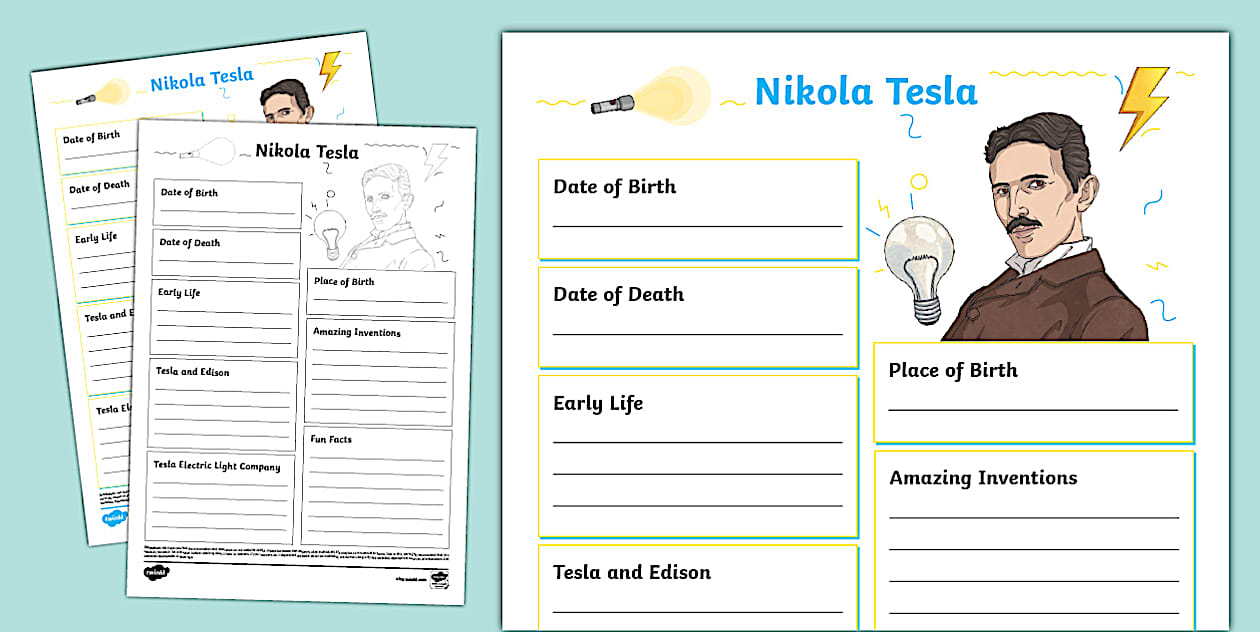 Nikola Tesla KS2 Fact File Template (teacher made) - Twinkl