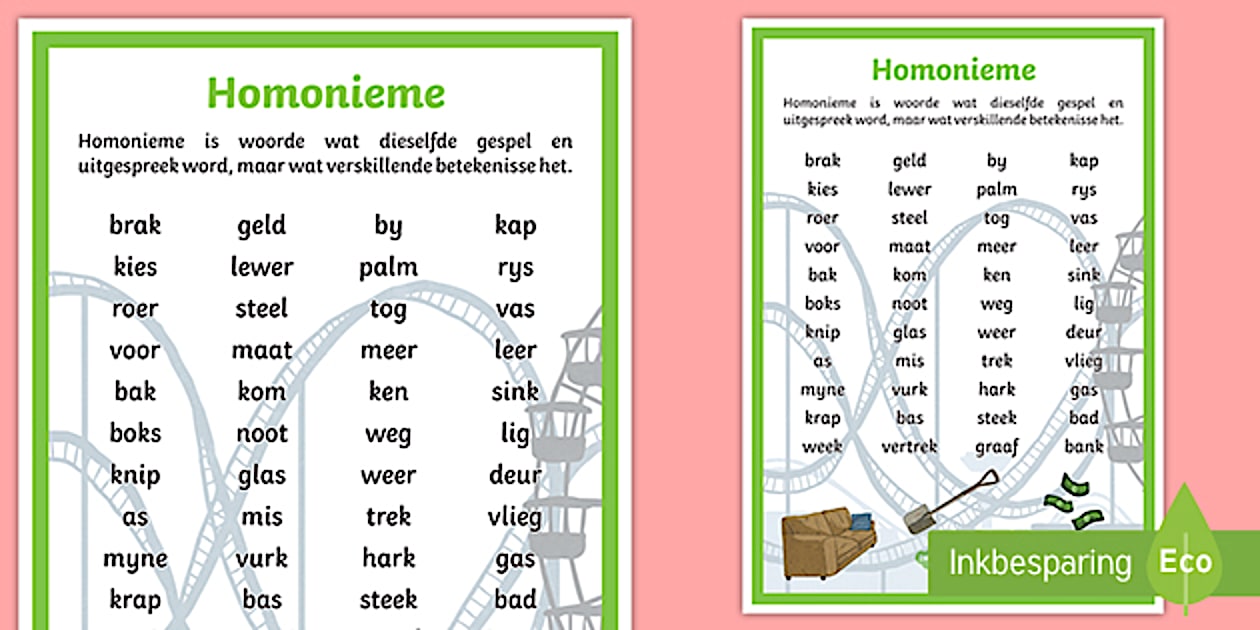 Homonieme en Homofone | Lys van Homonieme Plakkaat - Twinkl