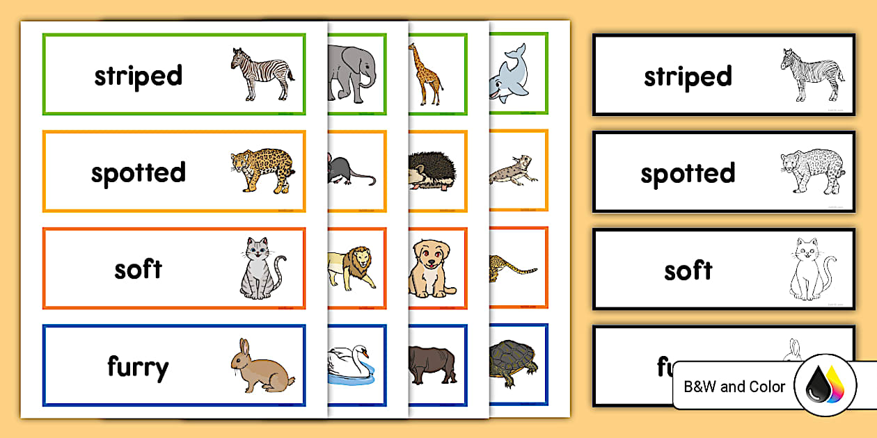 Animal Adjectives Word Cards - Animal Adjectives Word Cards