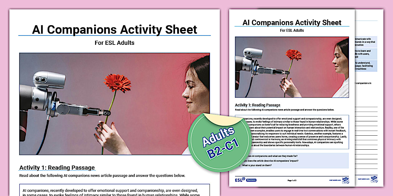 ESL AI Companions Activity Sheet [Adults, B2-C1] - Twinkl