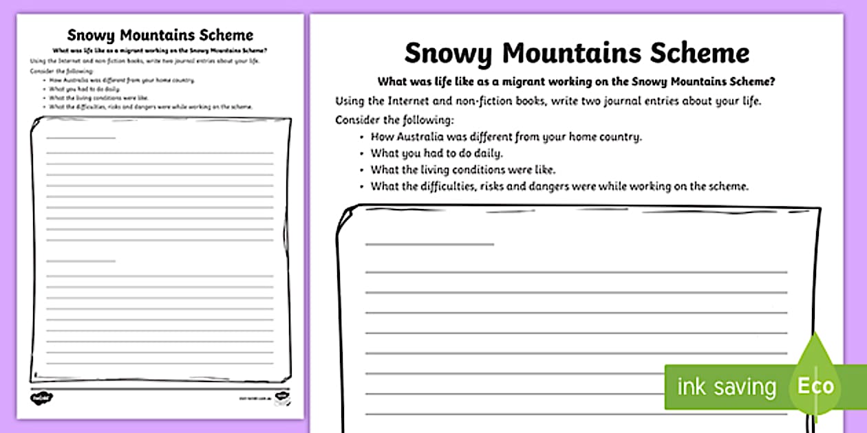 Snowy Mountains Scheme Journal Activity (teacher made)