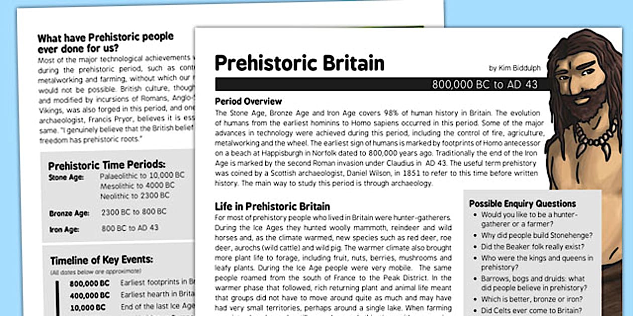 Prehistoric Britain Fact Sheet for Adults (teacher made)