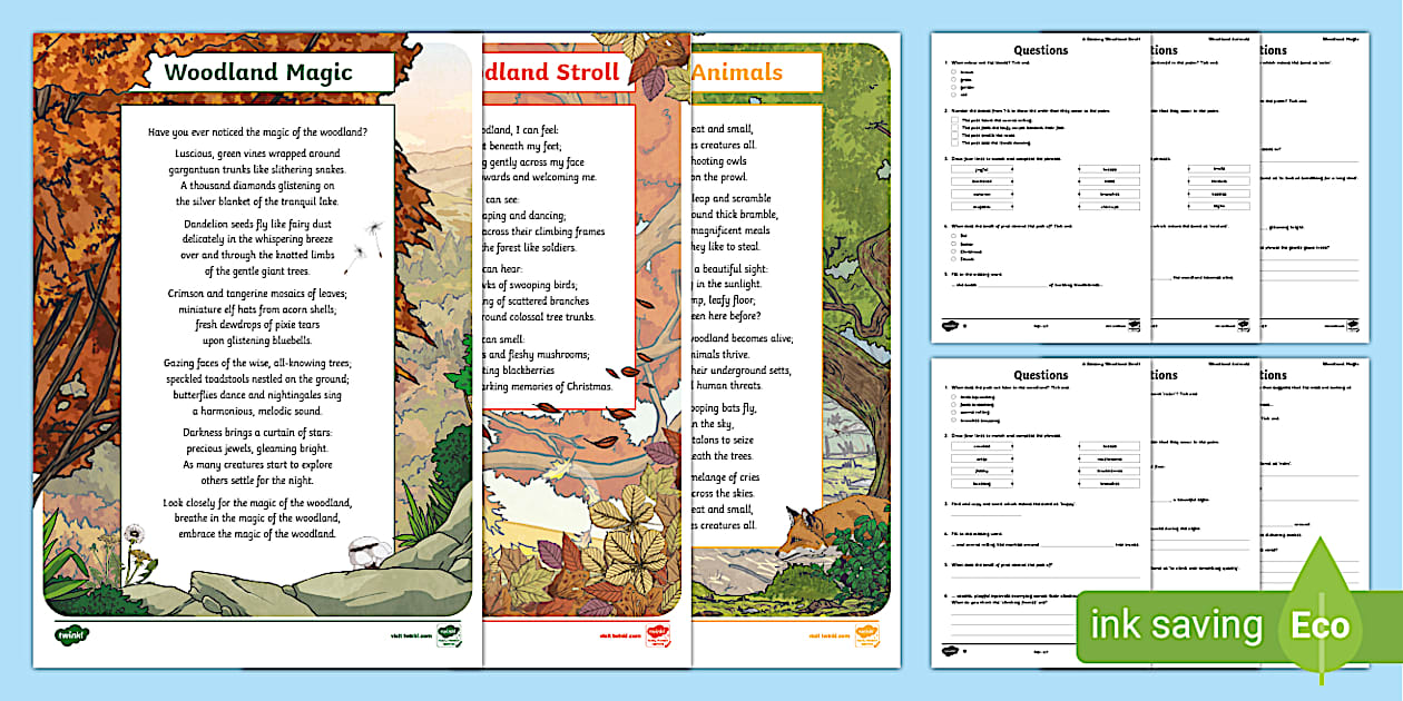 Woodland Poetry - Differentiated Reading Comprehension – KS2