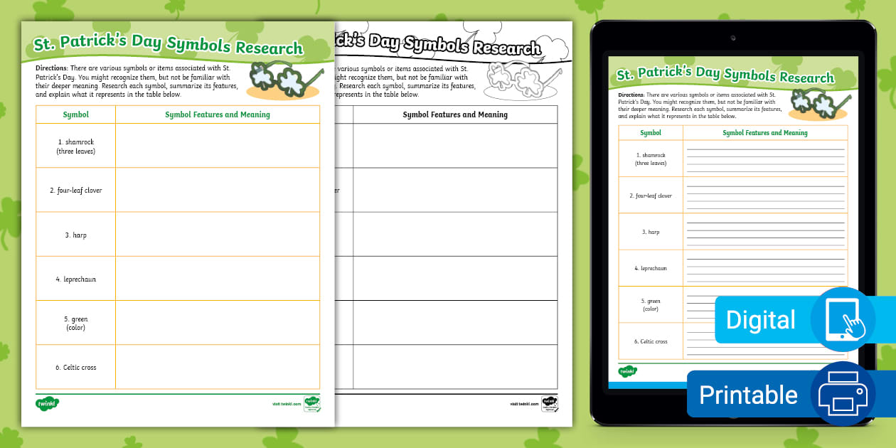 Sixth Grade St. Patrick’s Day Symbols Research Activity