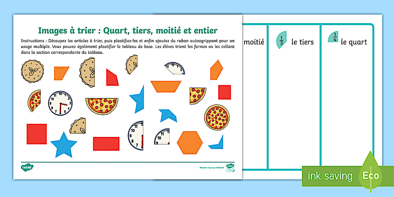 Activités de tri : Les fractions (teacher made) - Twinkl