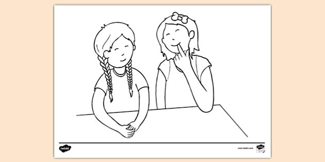 Two Girls Thinking Colouring | Colouring Sheets - Twinkl