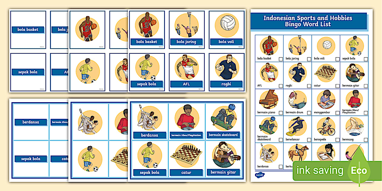 Sports and Hobbies Bingo Indonesian (teacher made) - Twinkl
