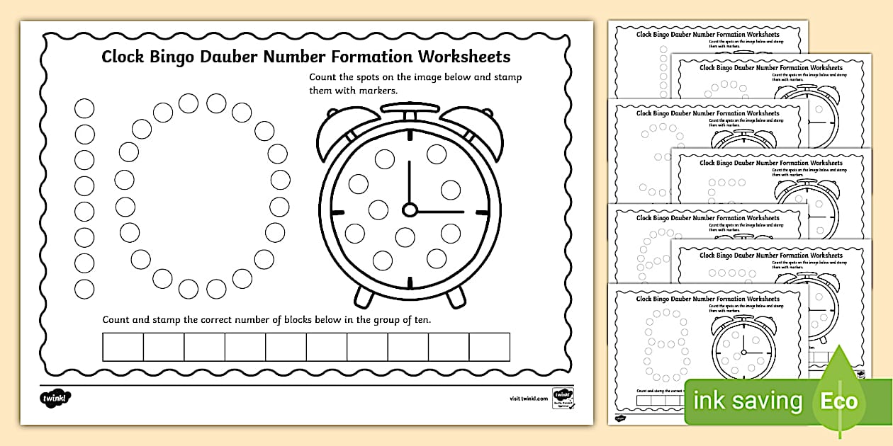 Clock Bingo Dauber Worksheets| Number Formation Worksheets