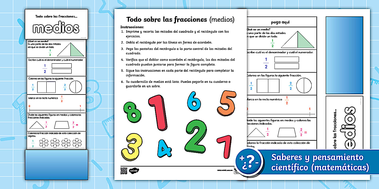 Fracciones y medios - cuadernillo (teacher made) - Twinkl