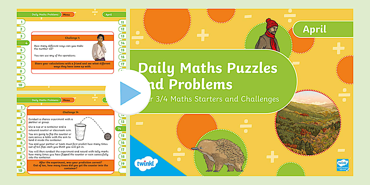 April Year 3/4 Maths Puzzle and Problem Starters PowerPoint