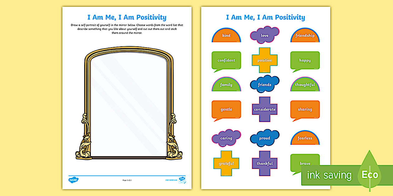 Editable Positivity Self-Portrait Draw and Stick Worksheet